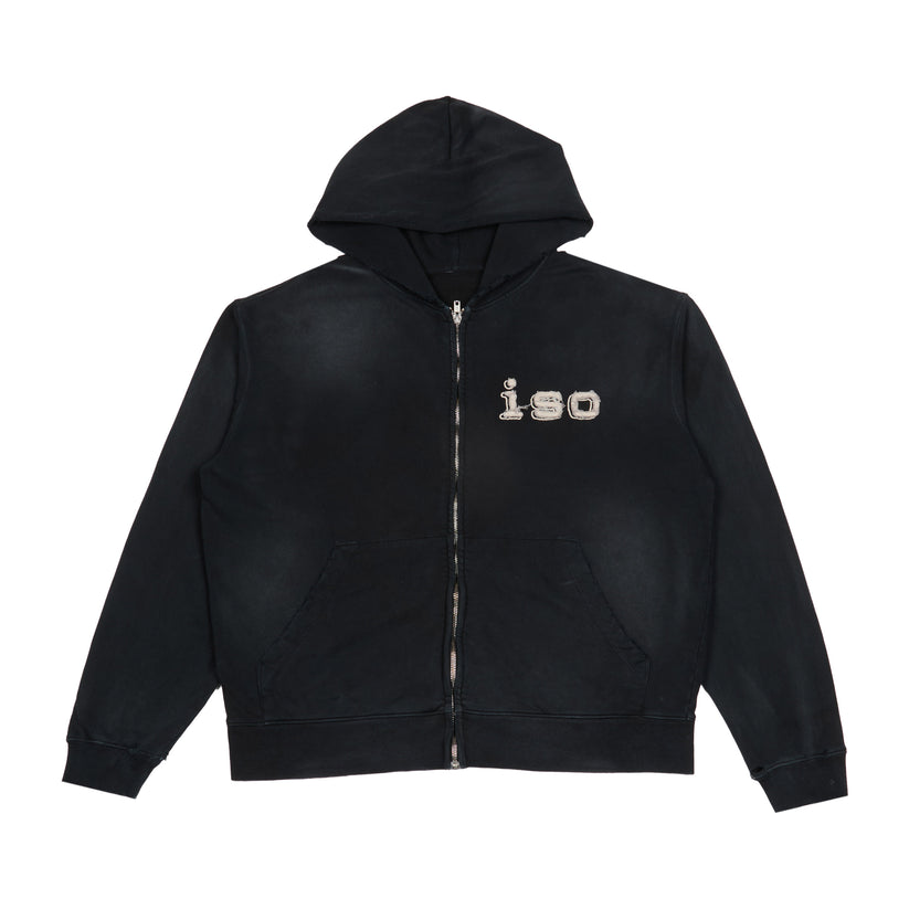 iso Frayed Logo Zip Hoodie (Black) – iso|supremacy